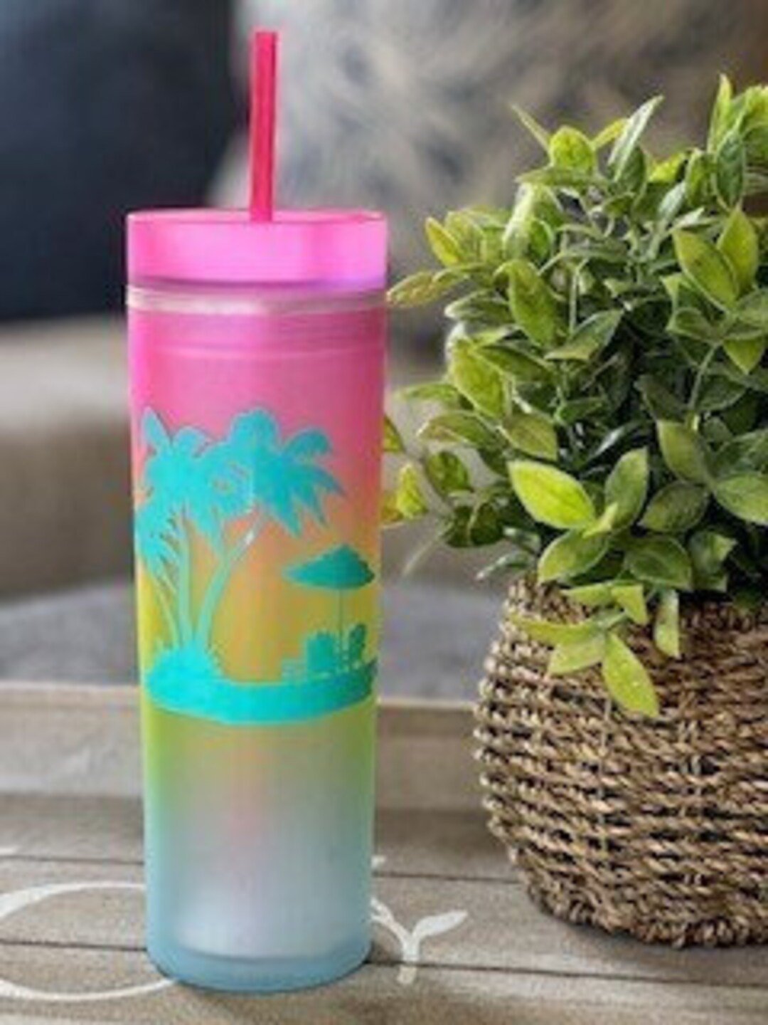Tropical Scene Acrylic Double-sided Cup With Straw - Etsy