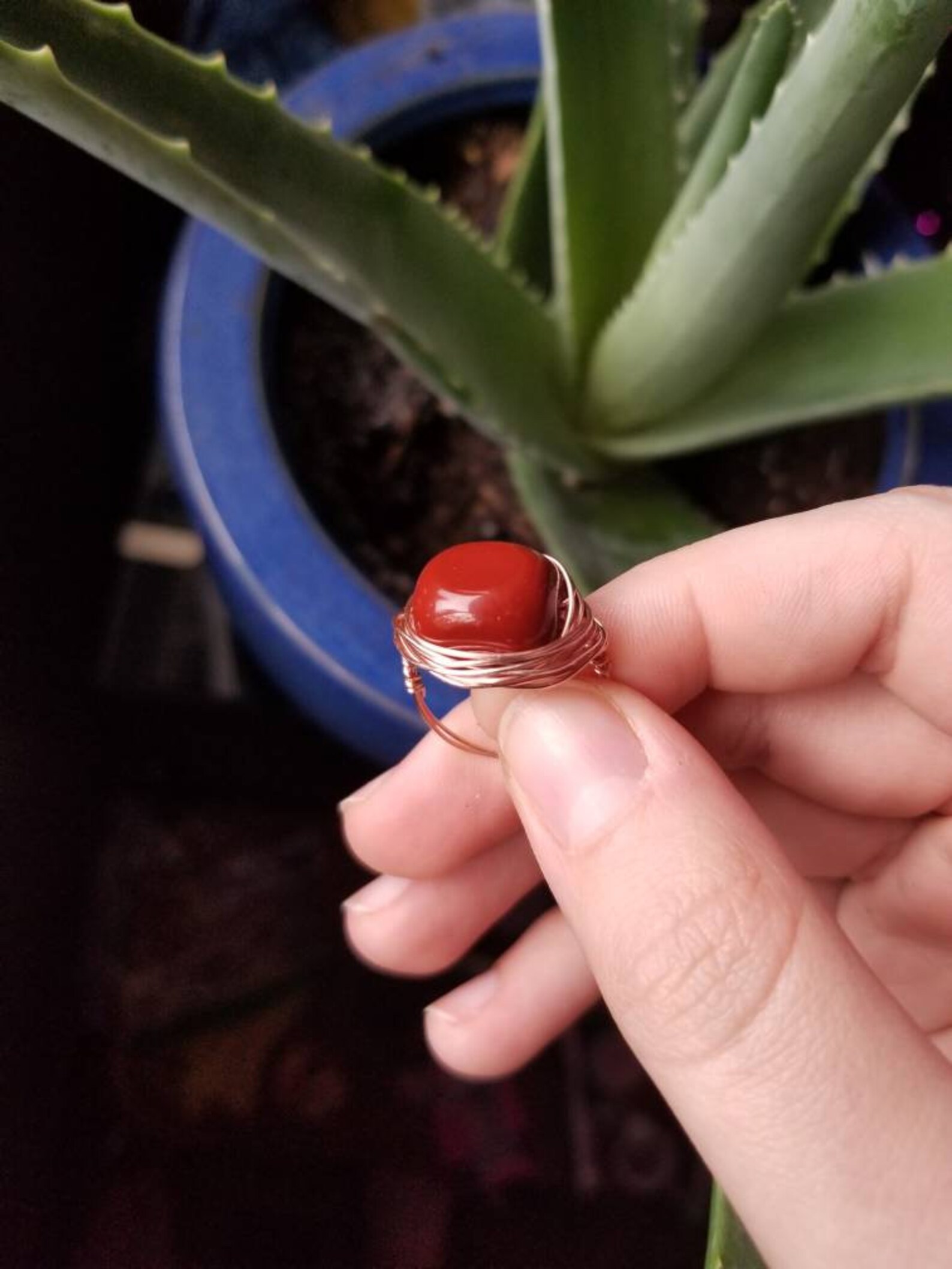 Red Jasper Crystal Ring With 3 Different Wire Band Colors (gold, Silver ...