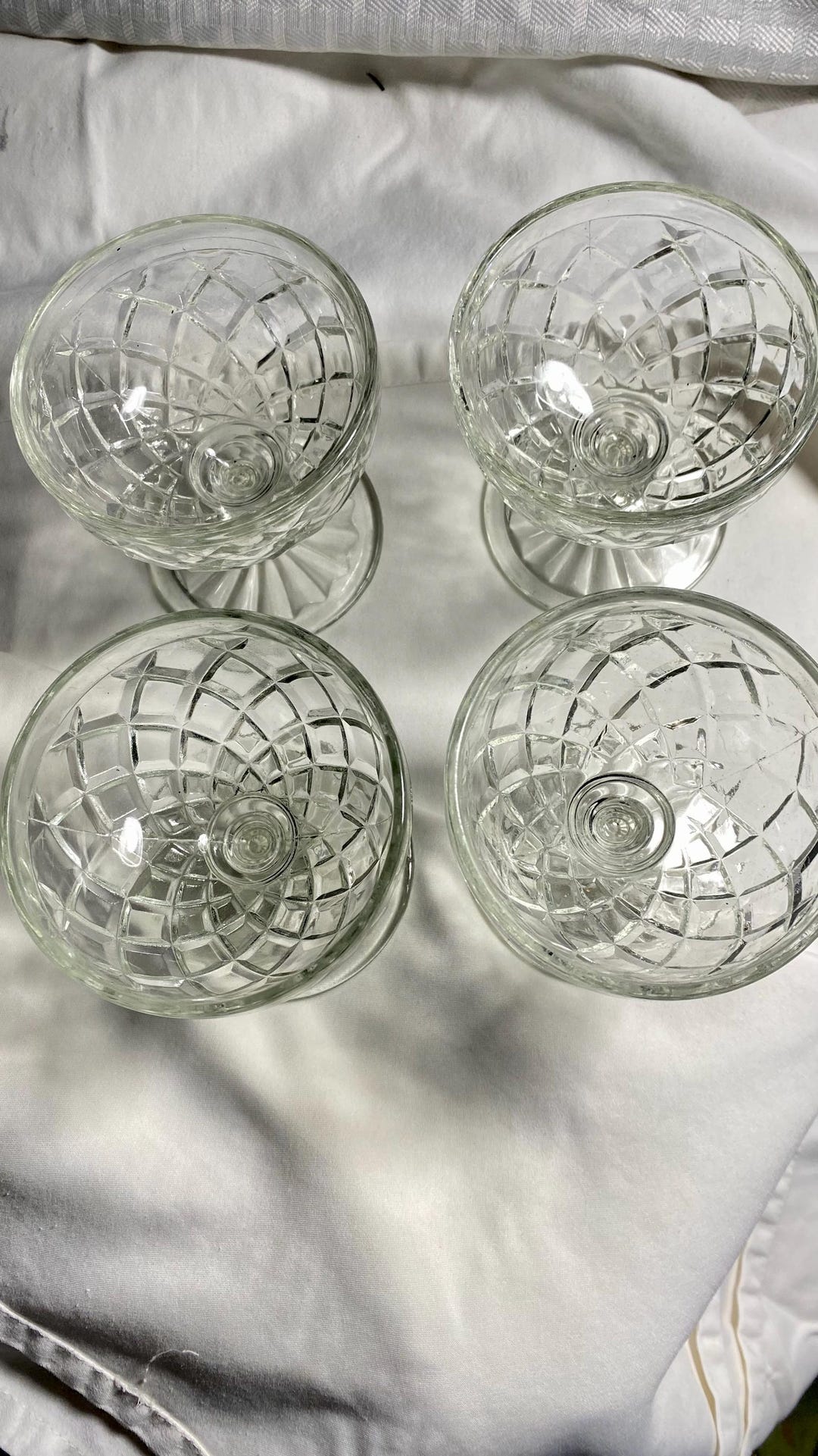 4 Hocking Glass Sherbet Waffle Waterford Depression Crystal Clear ...