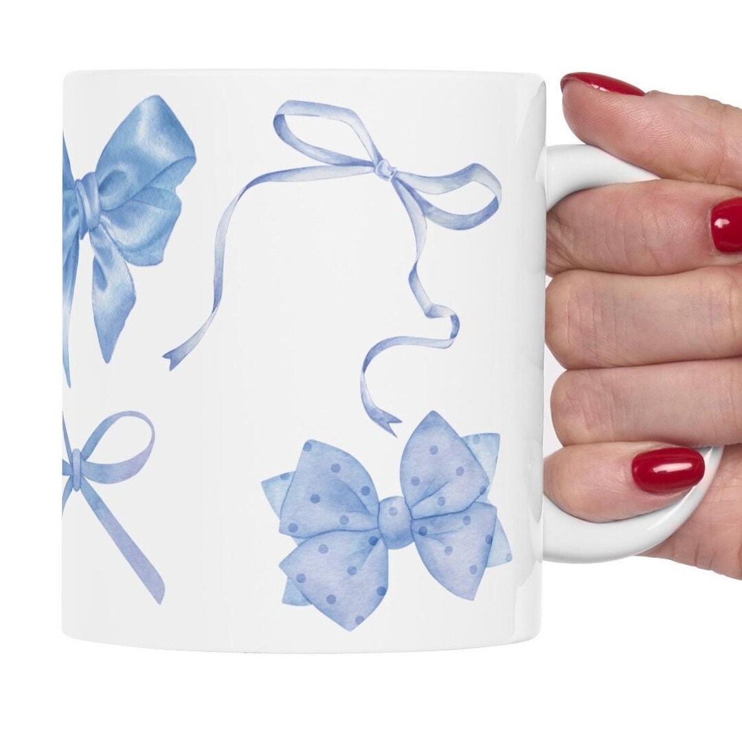 French Blue Bow Mug | Coquette Aesthetic | Feminine Coffee Mug | Blue ...