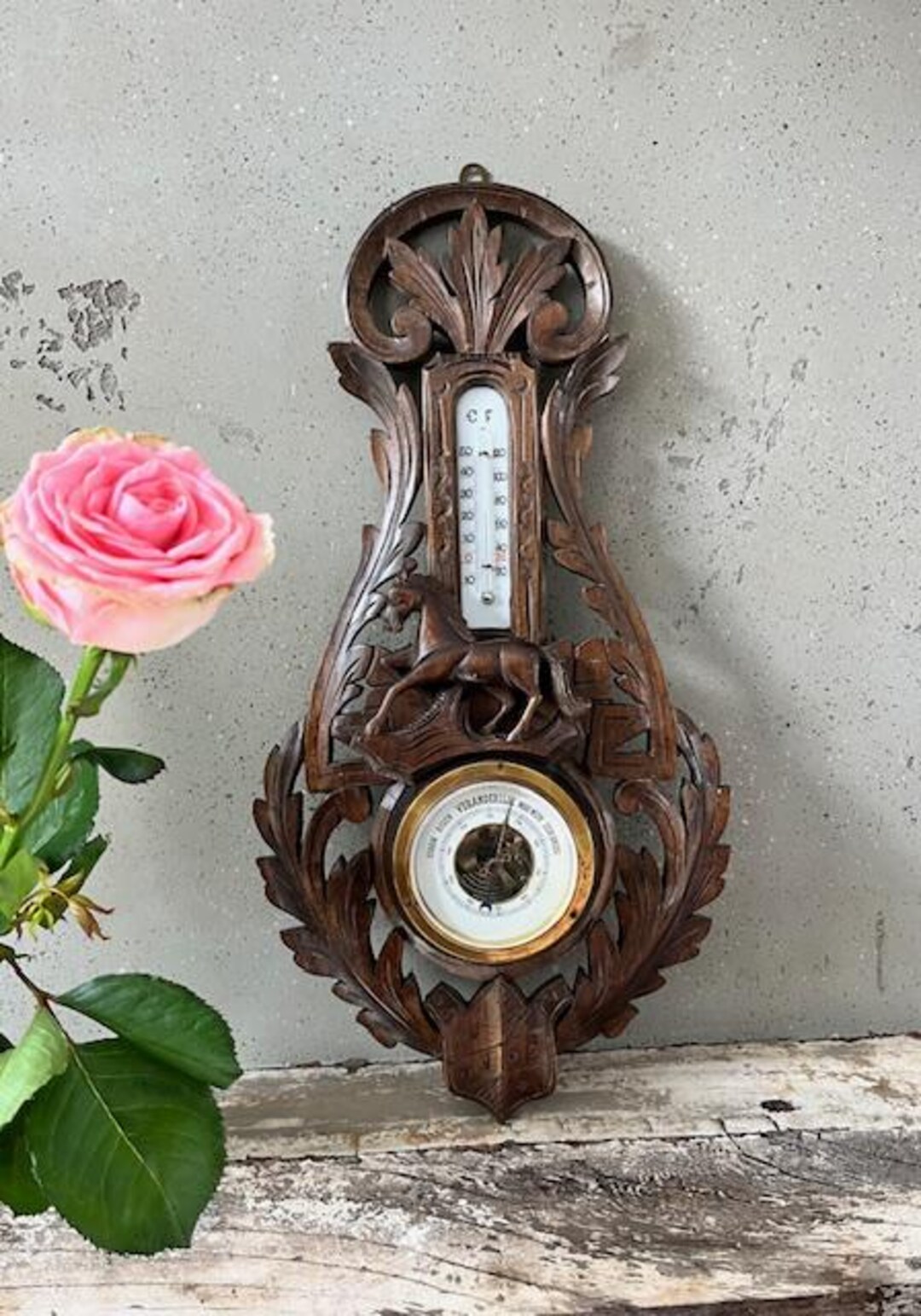 Antique Barometer & Thermometer Manufacturer Lufft Hand-carved Black ...