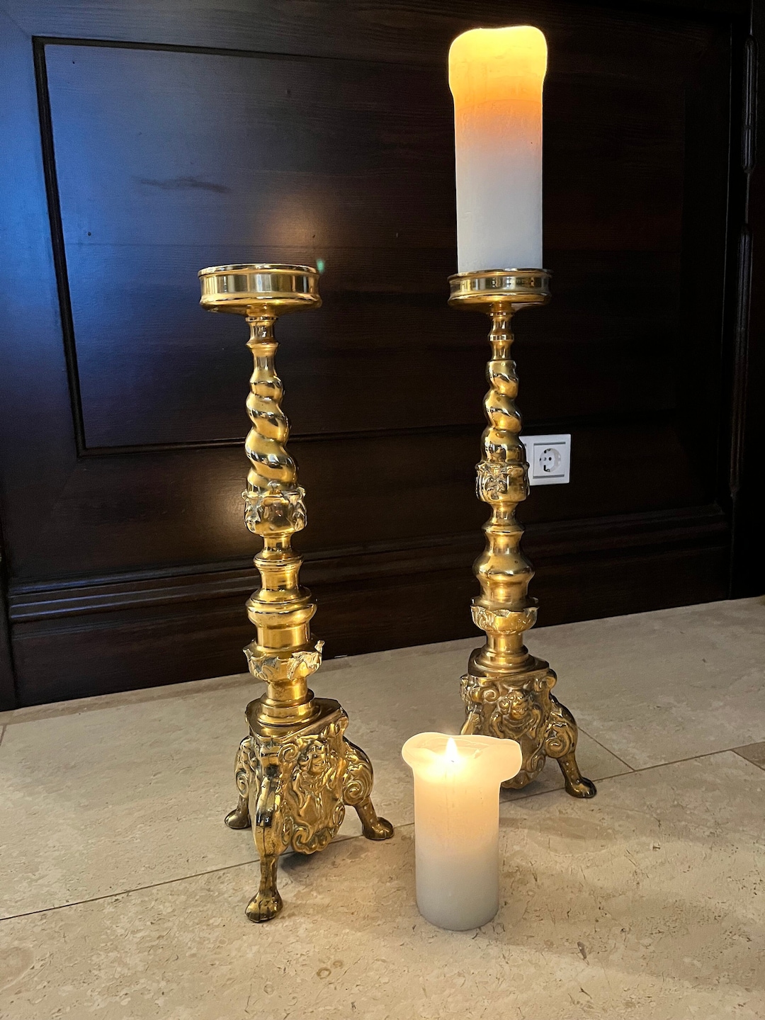 Set of 2 Brass Church Candlesticks, Large Candle Holders for Wide ...