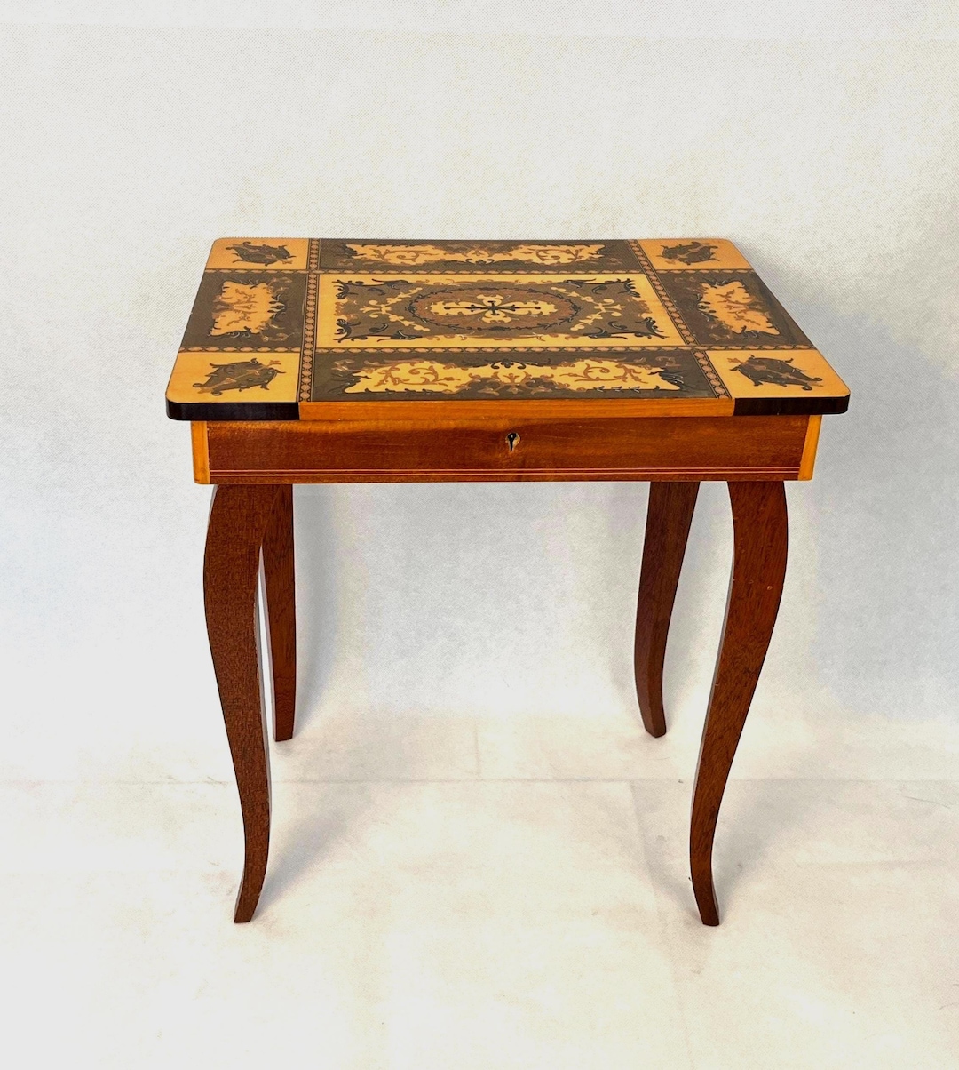 Vintage Italian Music Table With Marquetry – Mid-century Inlay Side ...