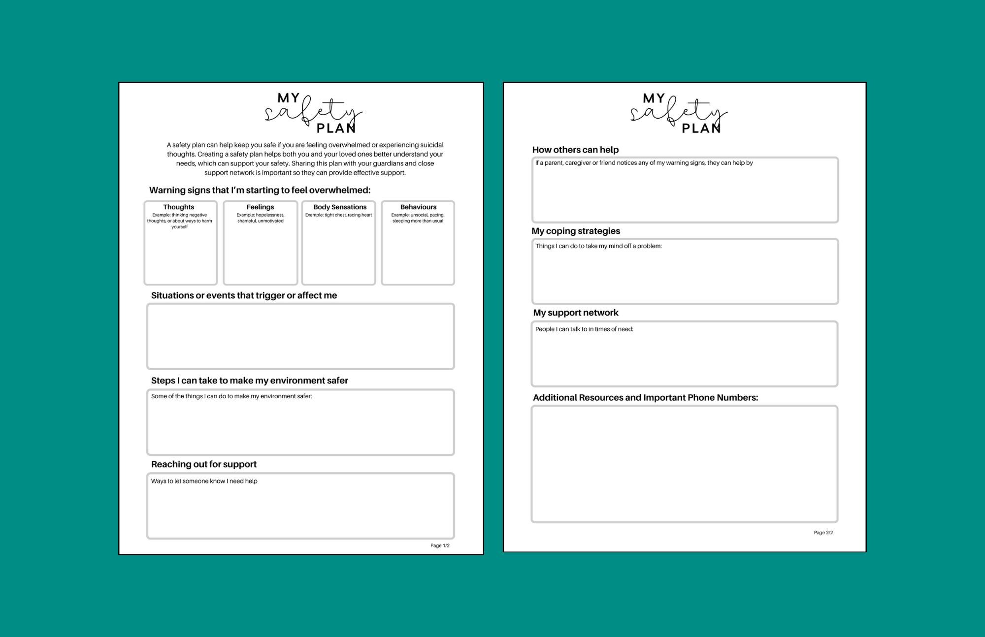 Crisis Safety Plan | Two-page Download | Mental Health Worksheet ...