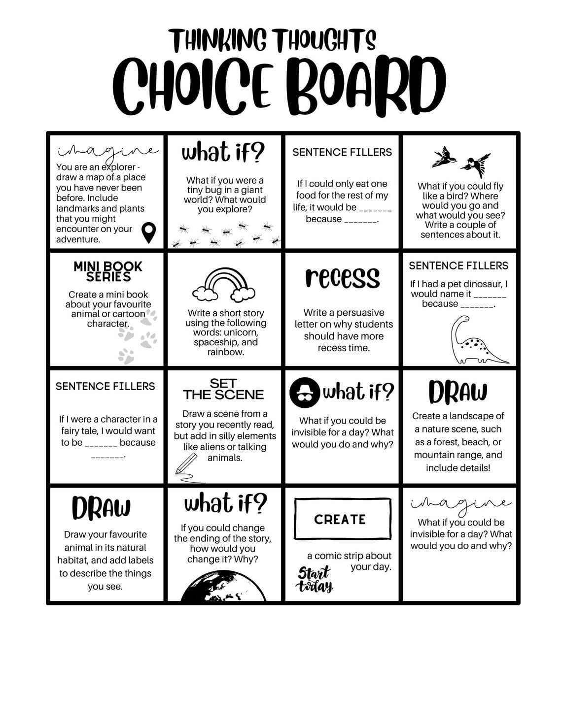 Nature and Play Choice Board for Youth & Students | Classroom ...