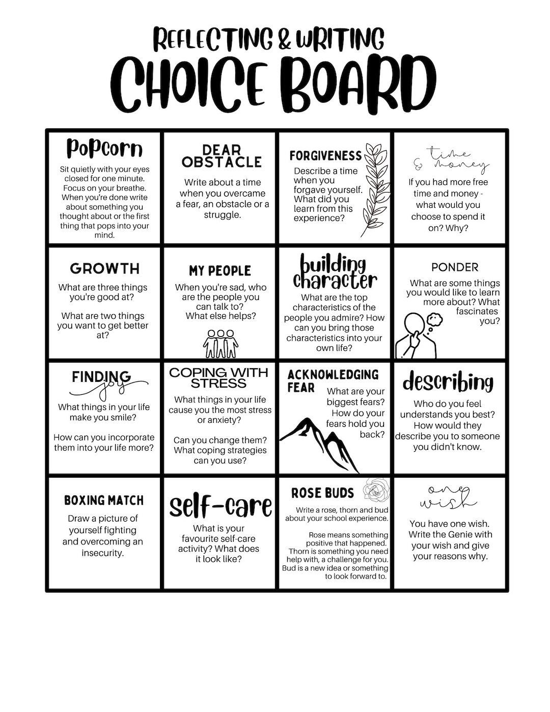 Reflecting & Writing | Mental Health Choice Board | Classroom ...