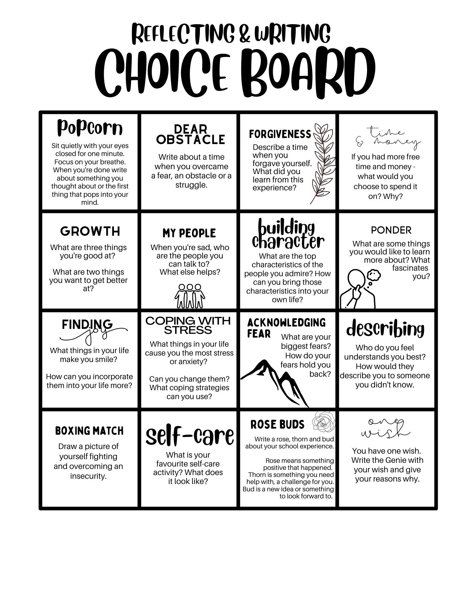 Reflecting & Writing | Mental Health Choice Board | Classroom ...