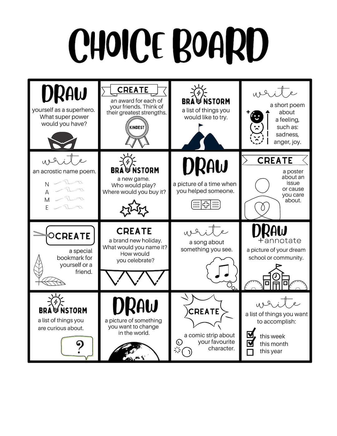 Mental Health Focused Choice Board for Students | Therapy and Classroom ...