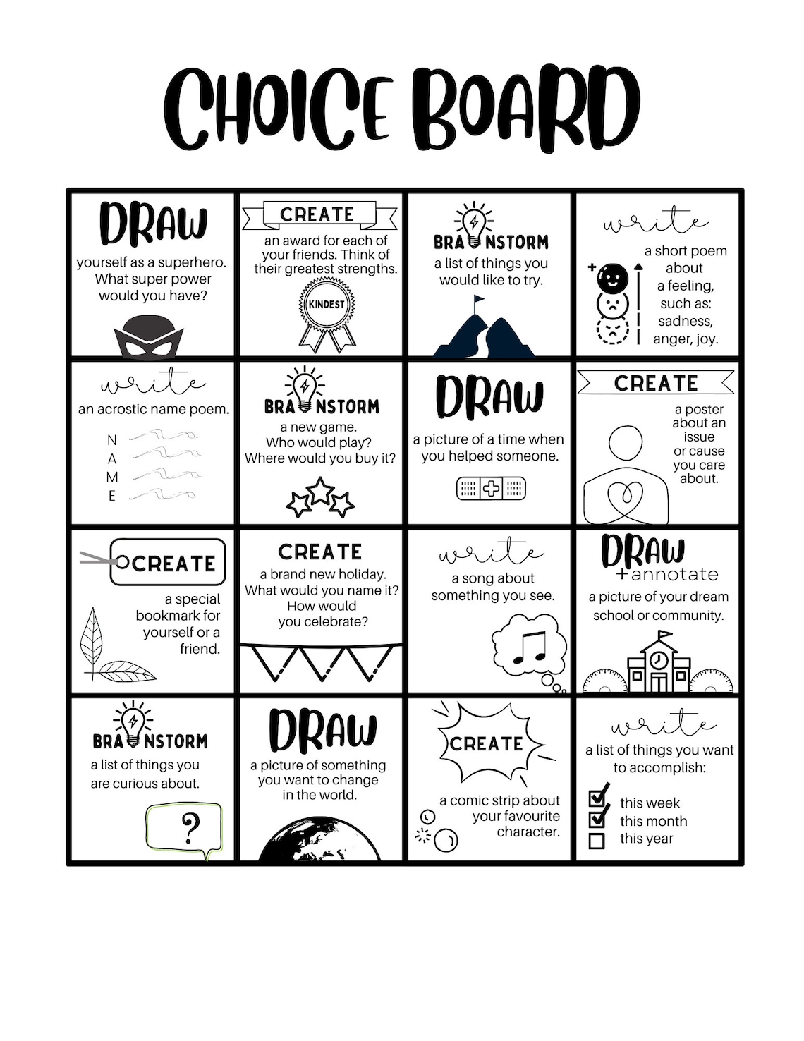 Mental Health Focused Choice Board for Students | Therapy and Classroom ...