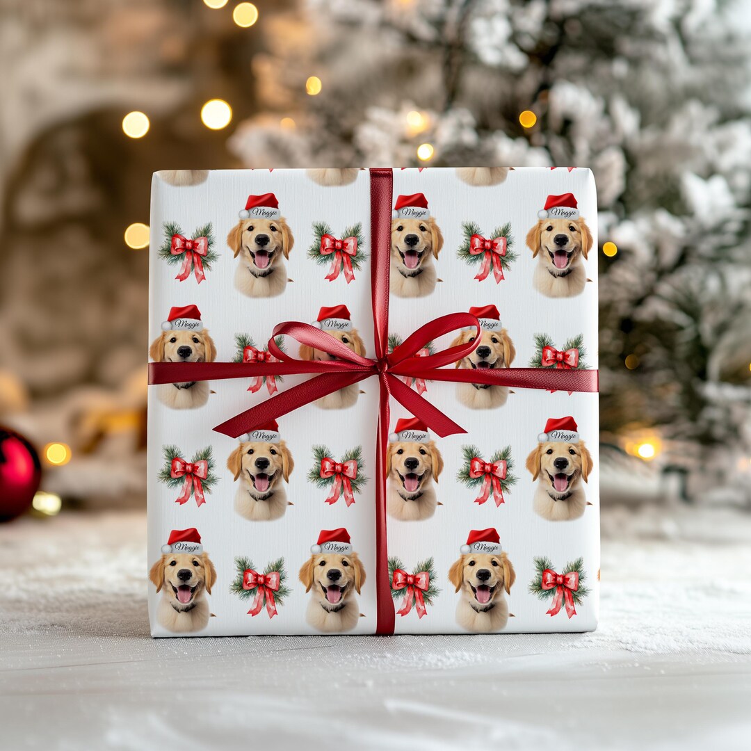 Custom Dog Christmas Wrapping Paper, Custom Gift Wrap With Bow ...