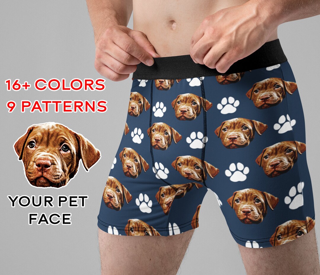 Personalized Pet Underwear, Custom Dog Face Boxer Brief, Paws Print Men ...