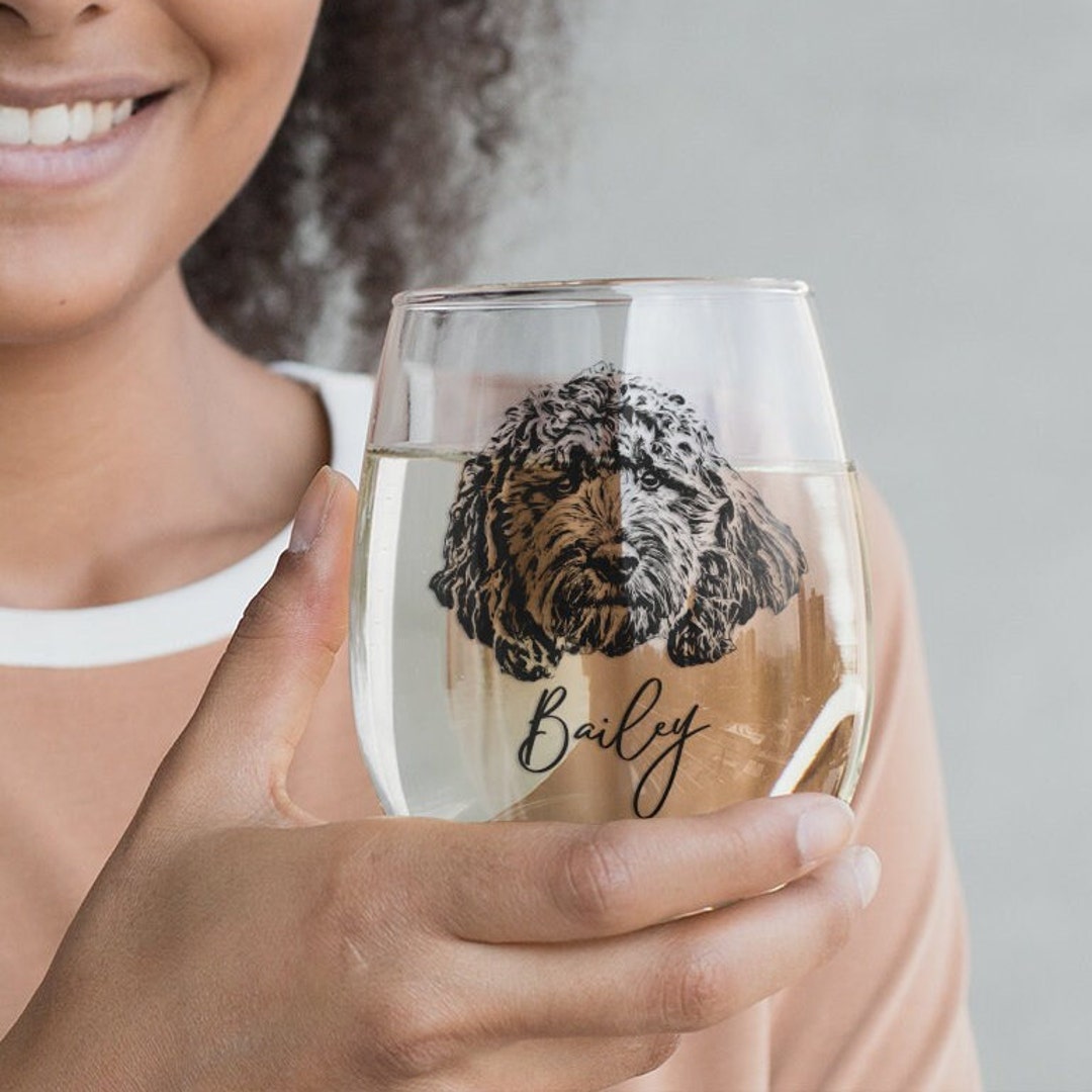 Custom Pet Wine Glass, Personalized Dog Stemless Wine Glass , Cat ...
