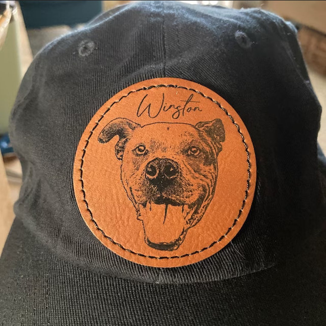 Custom Pet Dad Hat, Leather Patch Hat, Personalized Dog Portrait Unisex ...