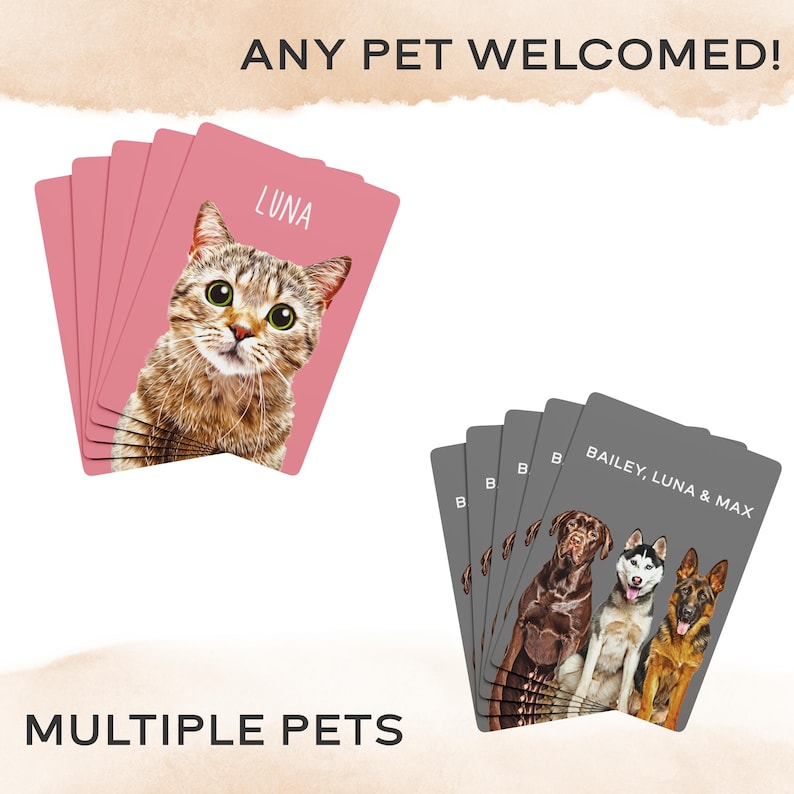 Custom Pet Portrait Playing Cards, Cat Dog Playing Cards Pack With Box ...