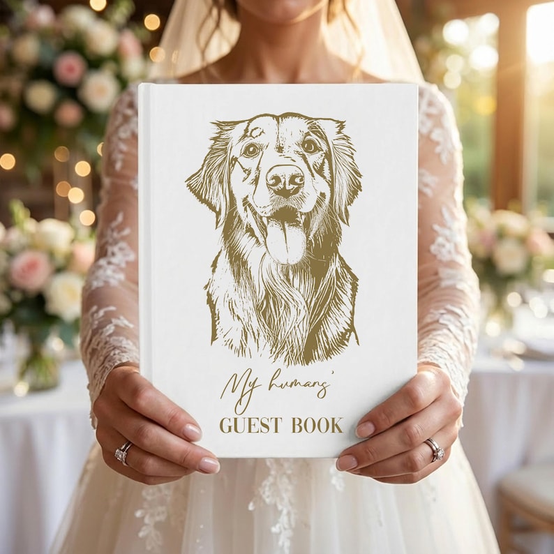 Custom Pet Wedding Guest Book, Personalized Sketch Cat Dog Portrait ...
