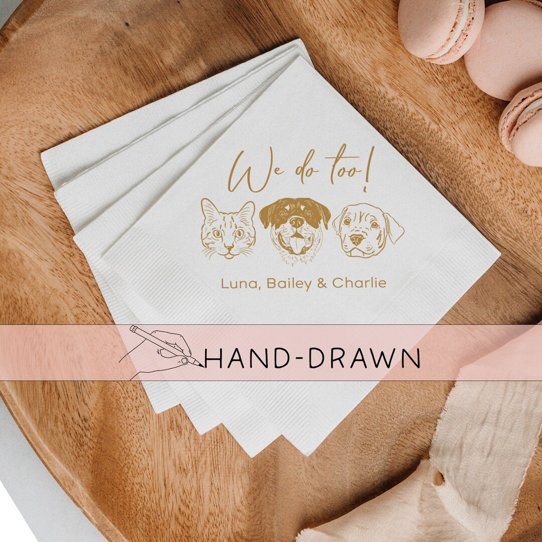 Custom Pet Cocktail Napkins, Dog Wedding Napkins, Custom Cat Napkins ...