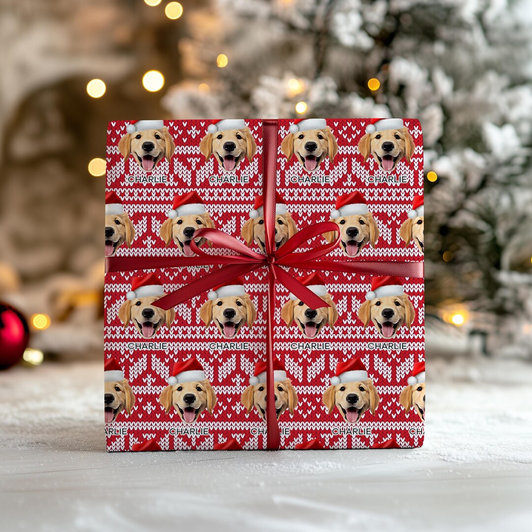 Custom Dog Christmas Wrapping Paper, Knitted Custom Gift Wrap ...