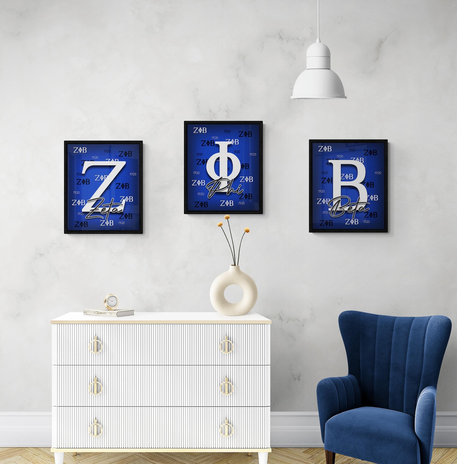 3 Piece 11x14 Zeta Phi Beta Symbols Blue and White Artwork, Printable ...