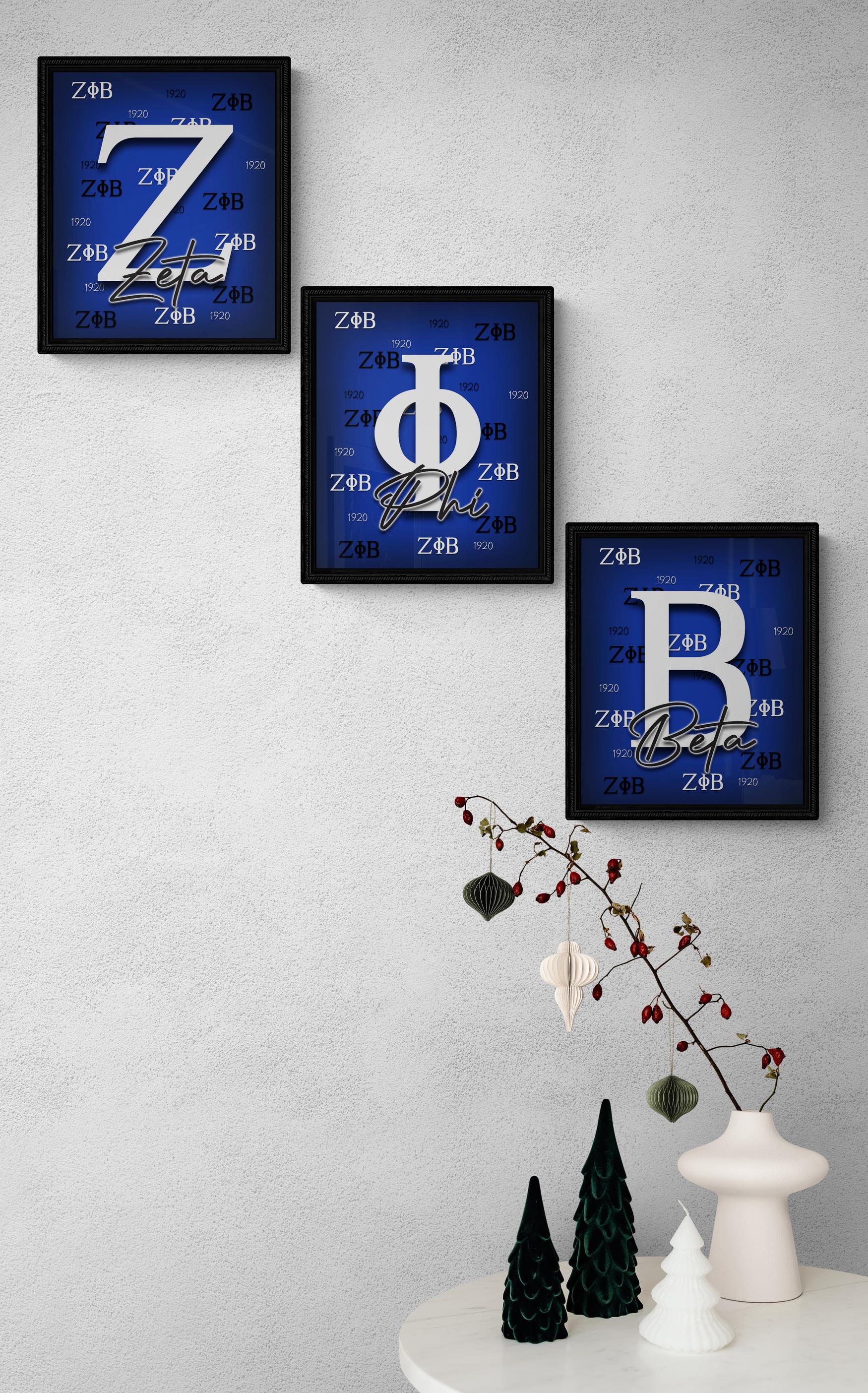 3 Piece 11x14 Zeta Phi Beta Symbols Blue and White Artwork, Printable ...