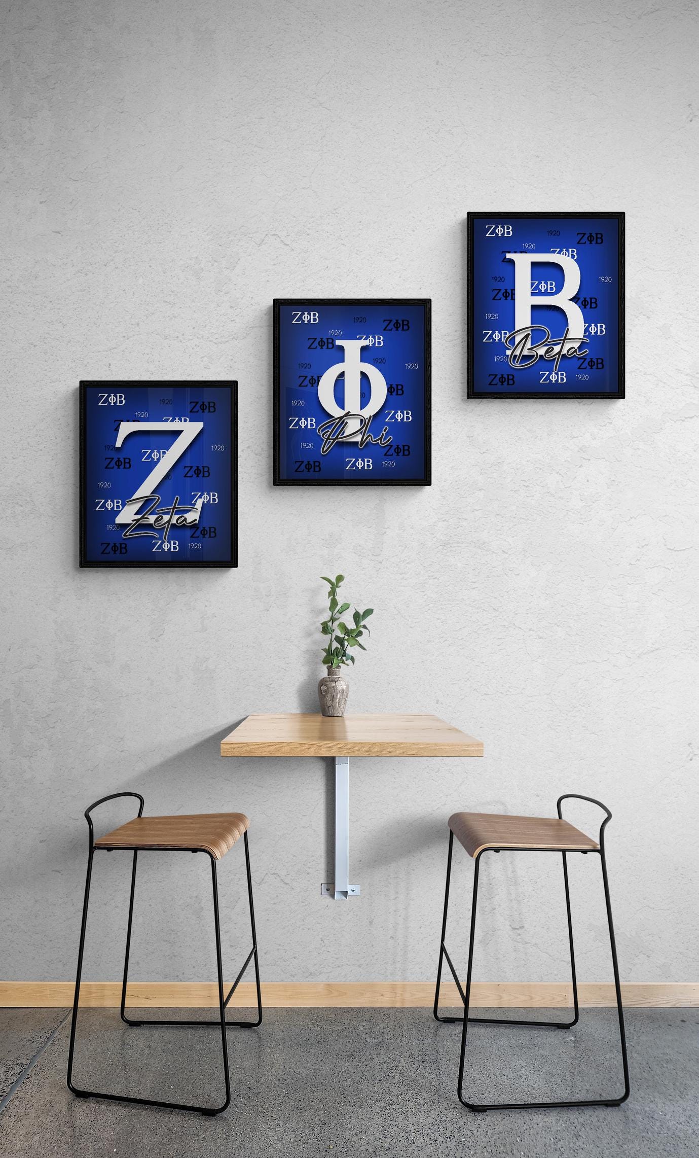 3 Piece 11x14 Zeta Phi Beta Symbols Blue and White Artwork, Printable ...