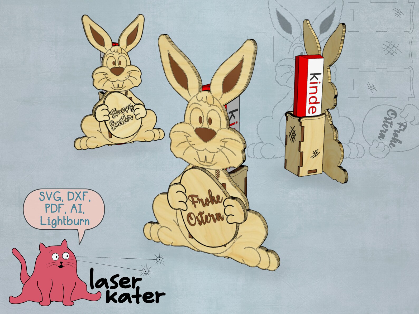 Osterhase zum Verschenken - Laser Cut Datei SVG DXF - Frohe Ostern ...