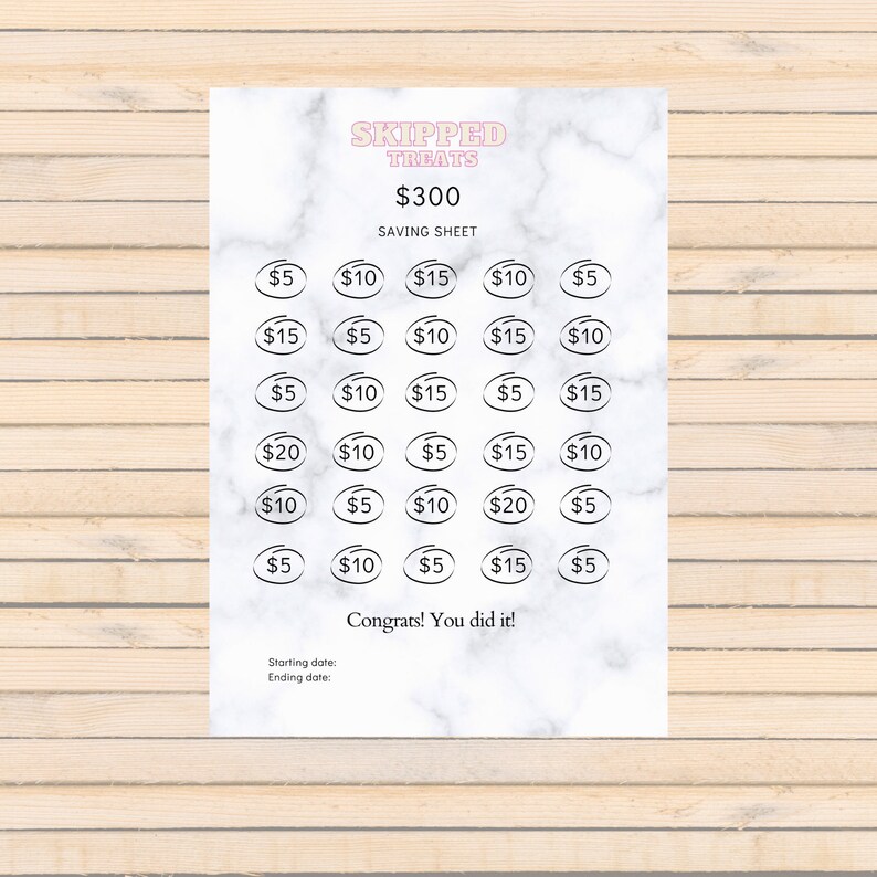 Saving Challenge 300 Dollars Printable Sheet | Money Savings Tracker ...