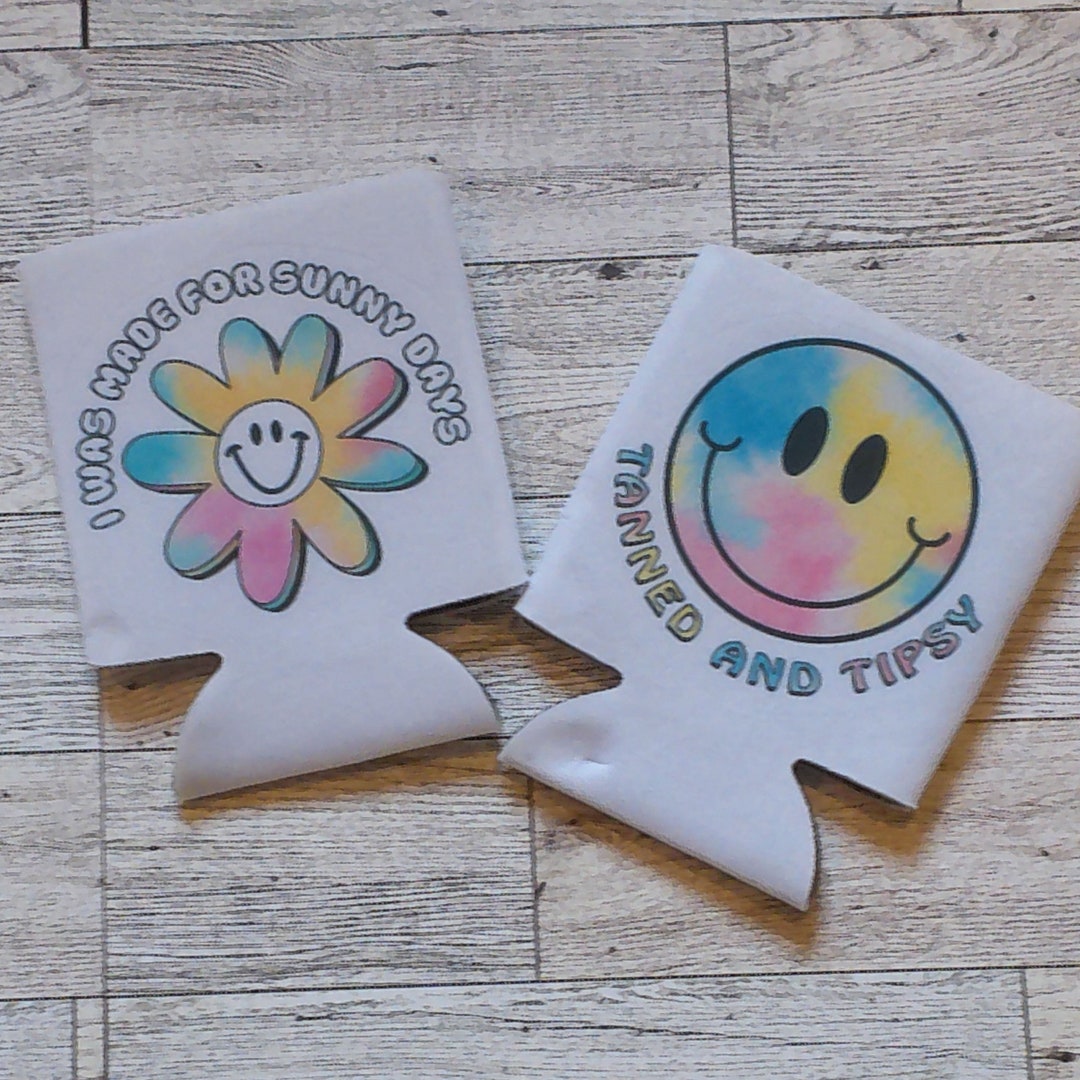 Tanned and Tipsy Smiley Face Custom Can Coolers Beer Hugger - Etsy