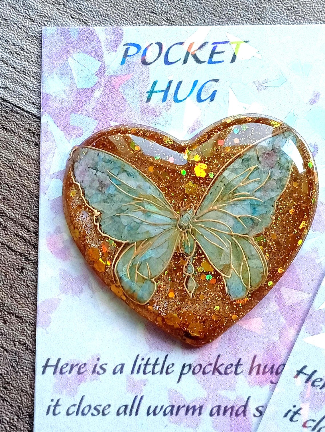 Resin Butterfly Sparkle Pocket Hug Heart - Etsy