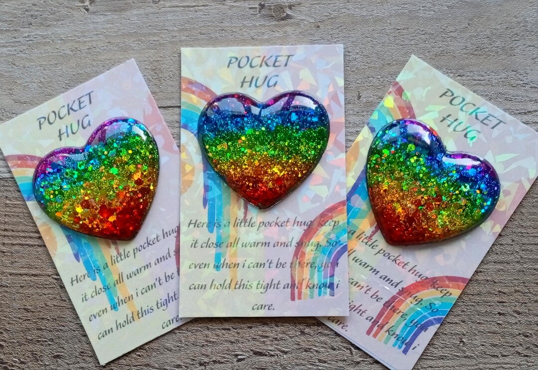 Resin Rainbow Sparkle Glitter Pocket Hug Heart Token - Etsy