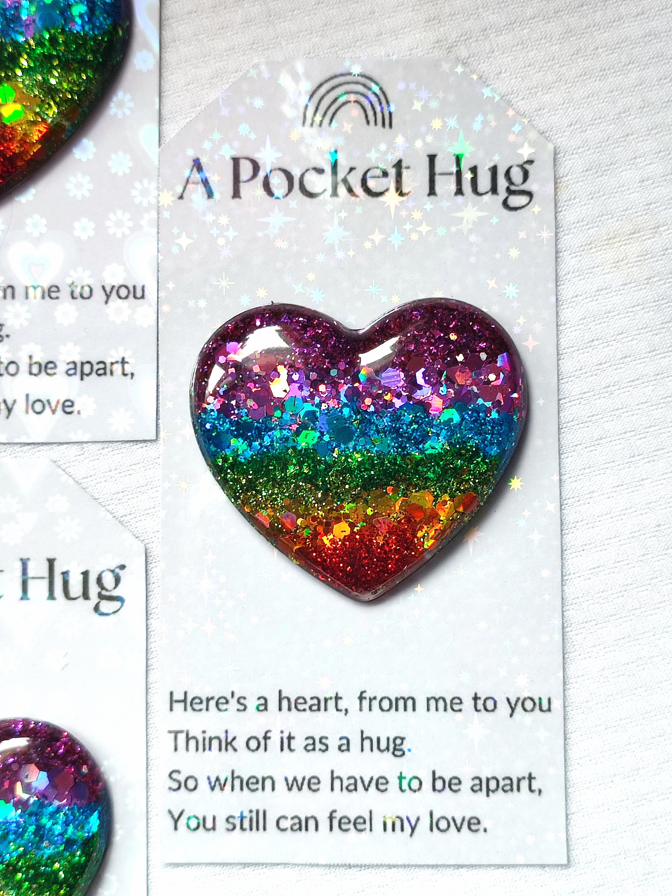 Resin Rainbow Sparkle Glitter Pocket Hug Heart Token - Etsy