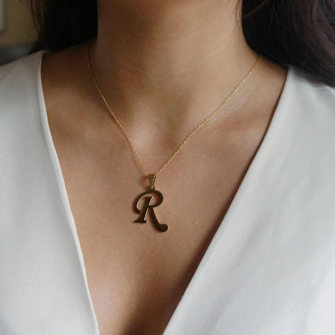 Letter Pendant Gold Necklace, Custom Initial Jewelry, Personalized ...