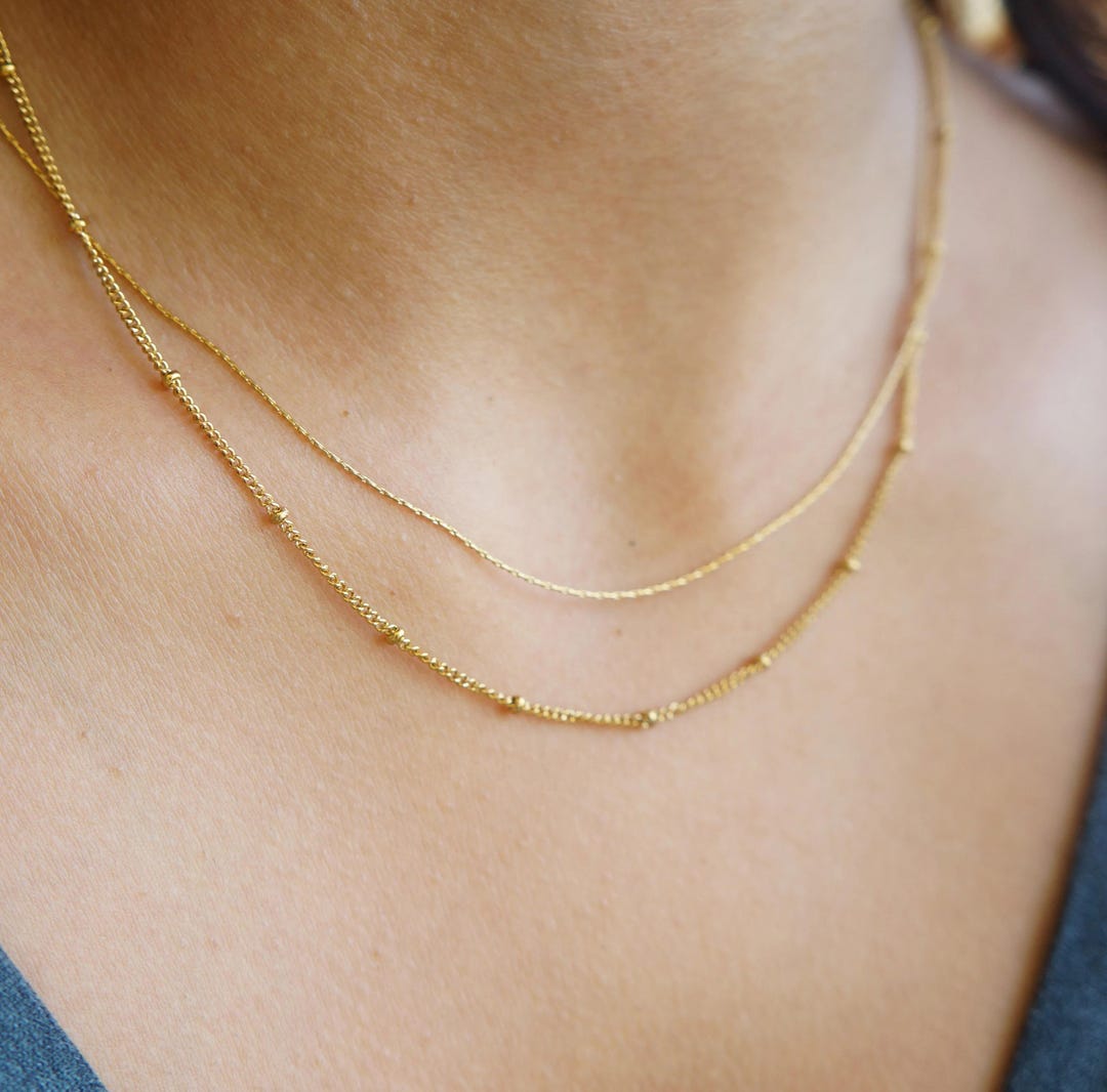 Ultra Dainty Gold Minimal Chains DUAL Necklace Aesthetic Jewelry ...