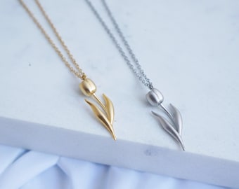 Tulip Necklace Vintage Inspired Flower Gold Stainless Steel Pendant ...