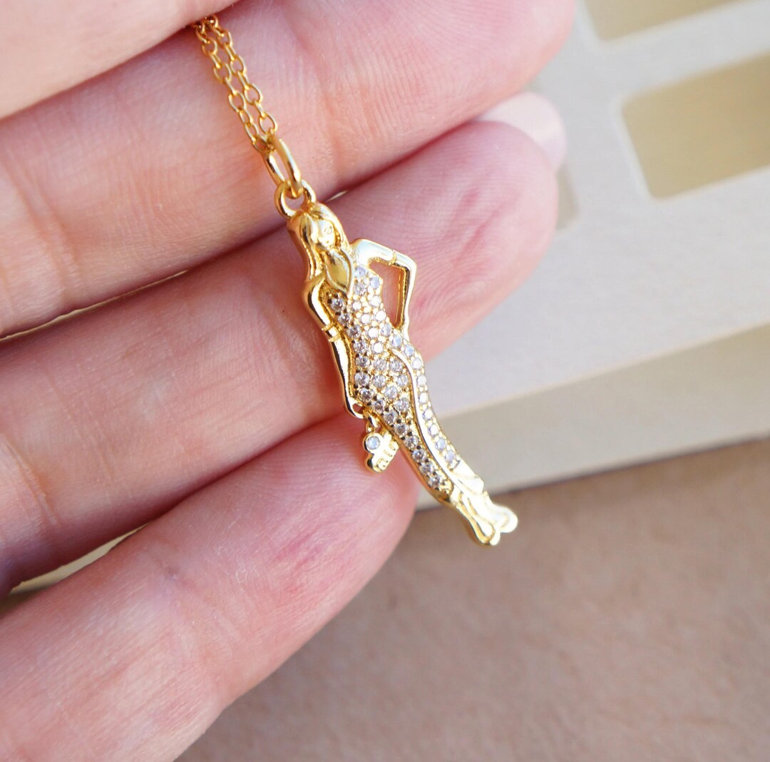 Gold-plated Woman Body Charm Necklace: Crystal Embellished Lady - Etsy
