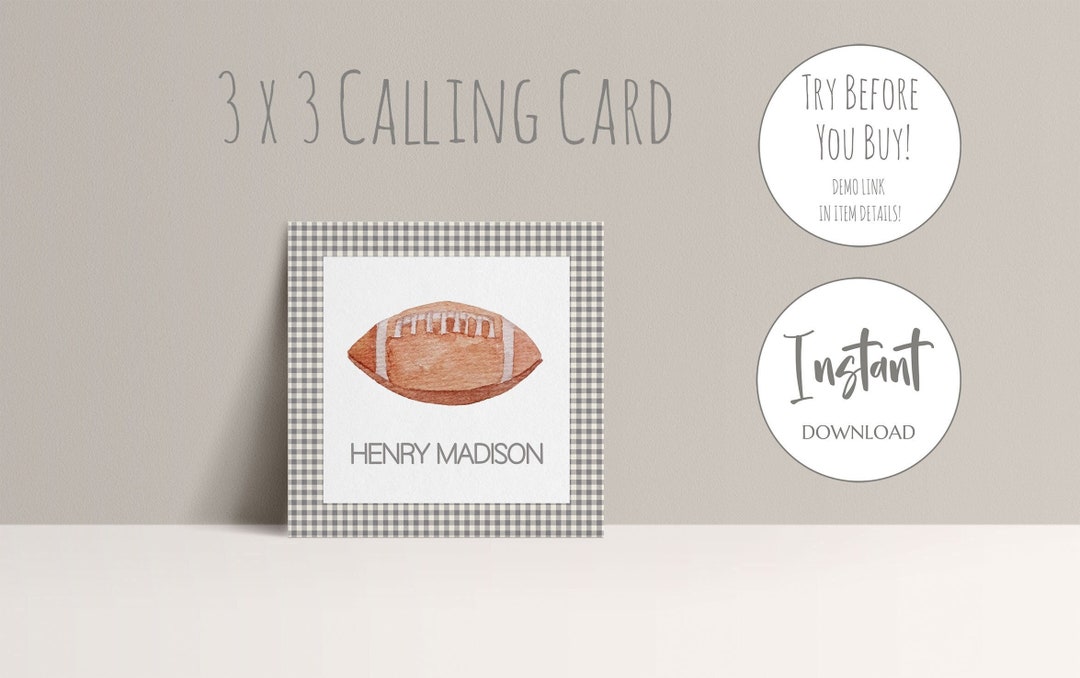 Football Calling Card 3x3 Gift Tag Gift Enclosure Card for Boy Football ...