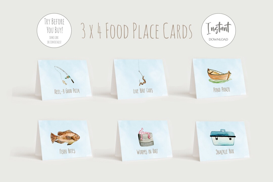 Fish Party Food Cards, Fishing Food Labels, Ofishally One, Ofishally ...