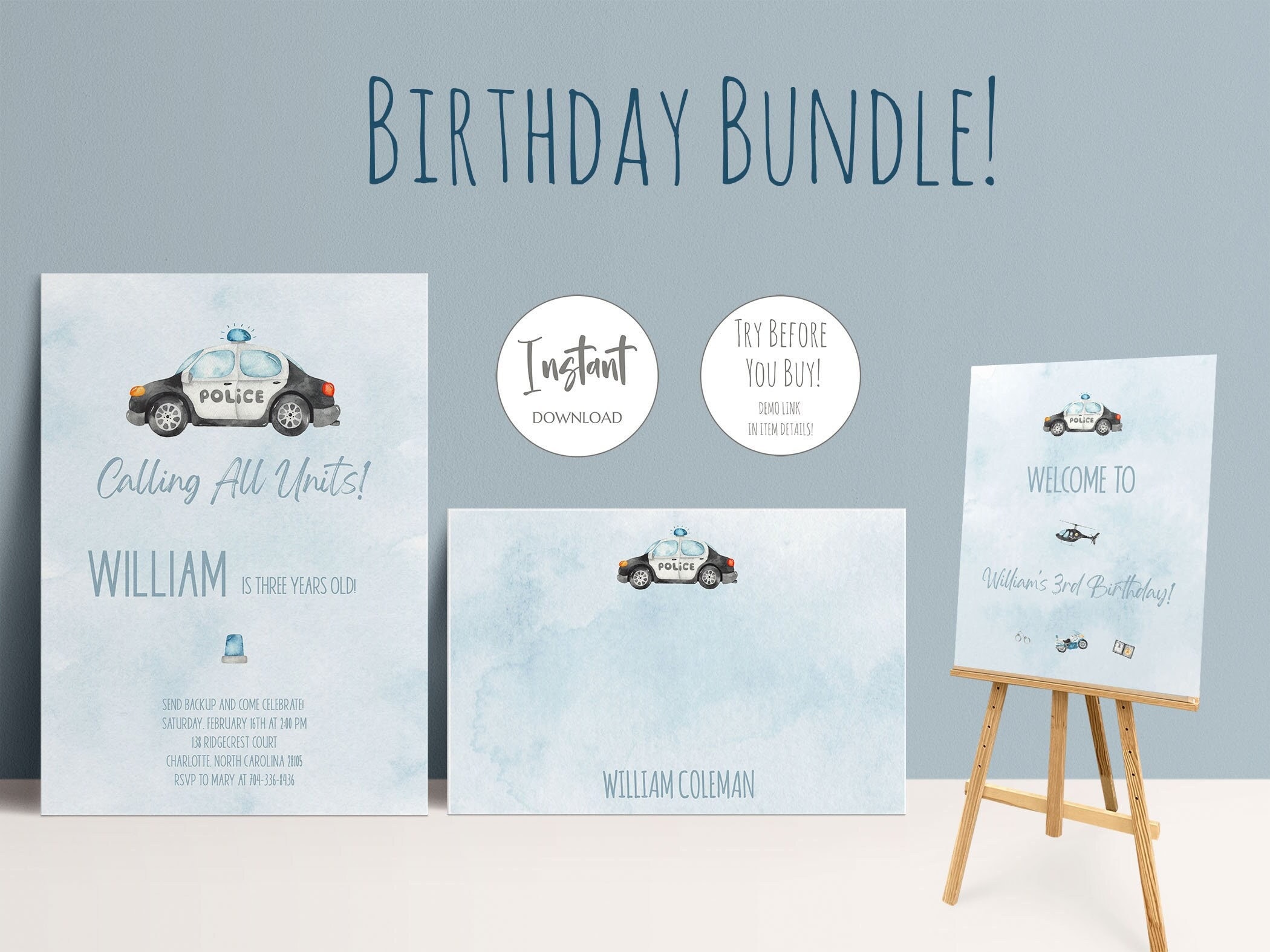 Calling All Units Birthday | Police Birthday Invitation, Editable ...