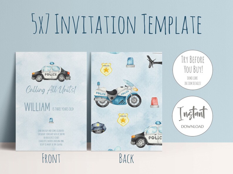 Calling All Units Birthday | Police Birthday Invitation, Editable ...