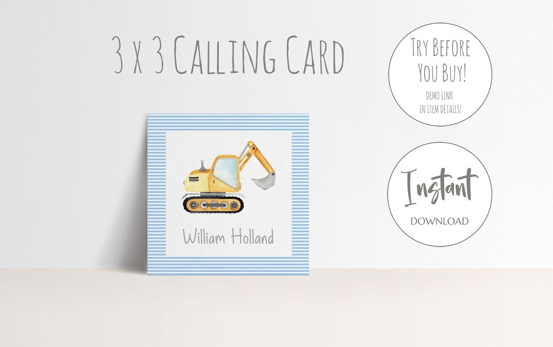 Construction Calling Card | 3x3 Gift Tag | Gift Enclosure Card for Boy ...