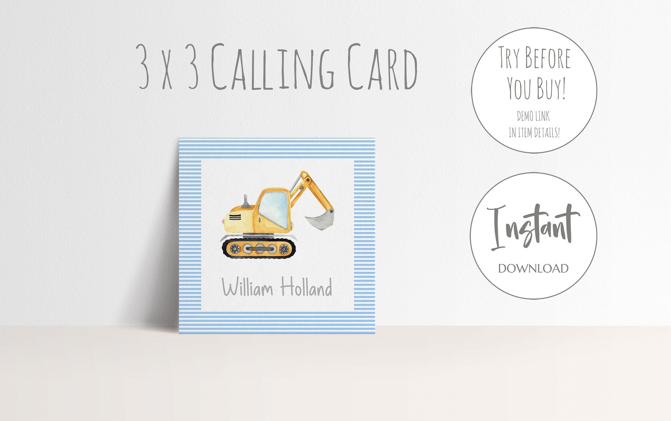 Construction Calling Card | 3x3 Gift Tag | Gift Enclosure Card for Boy ...