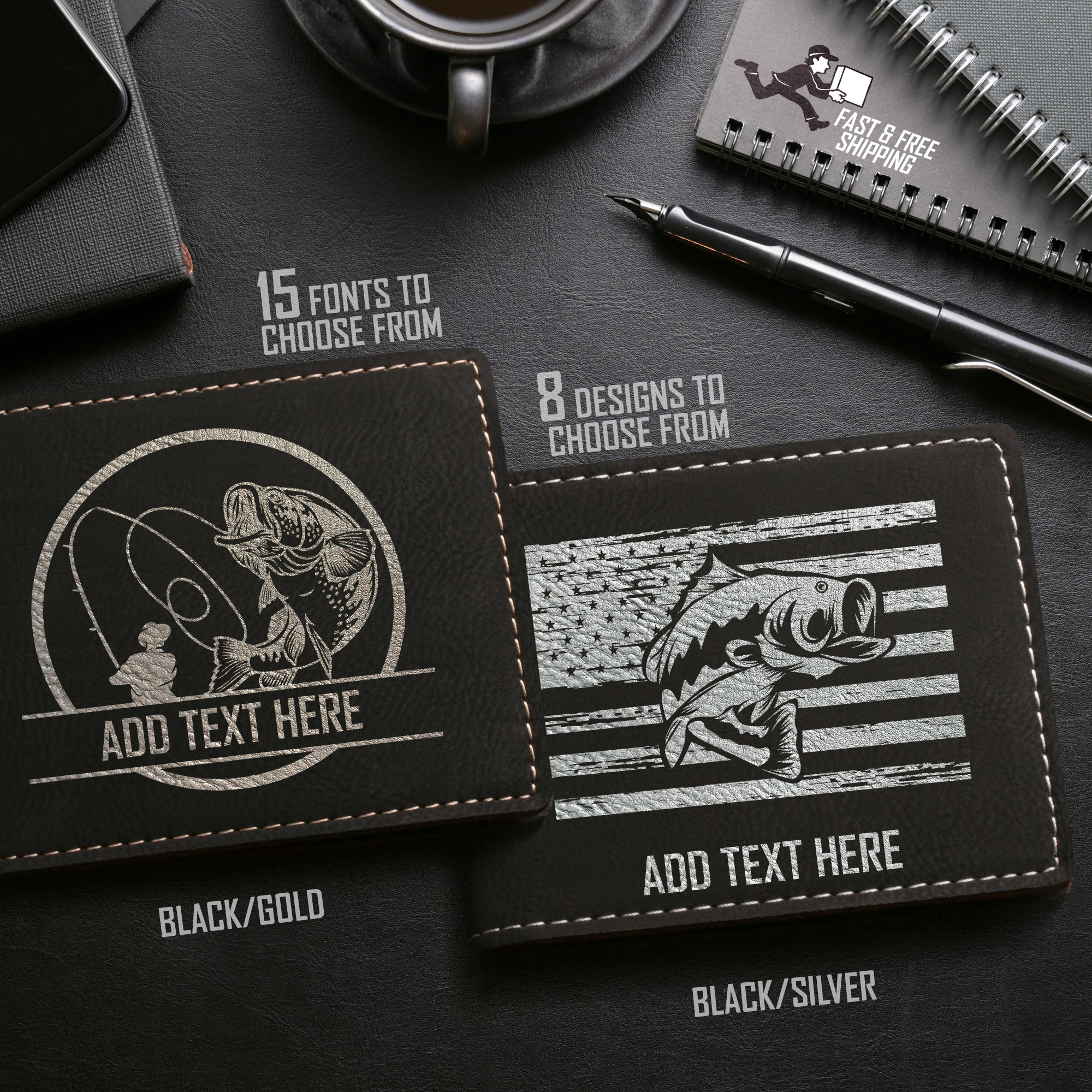 Personalized Bass Fishing Theme Wallet, Husband Retirement Gift ...