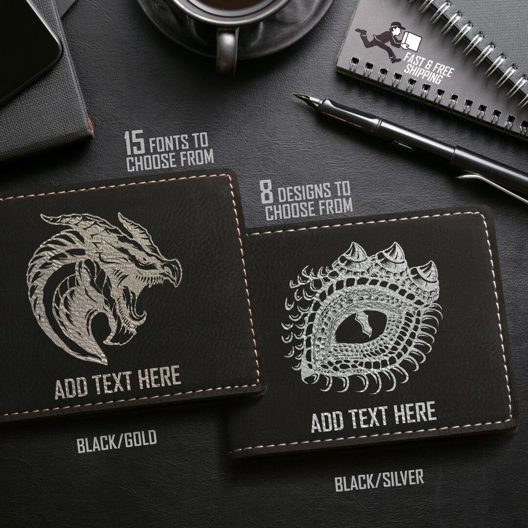 Men's Leather Engraved Wallet, Dragon Theme Wallet, Son Gift From Mom ...
