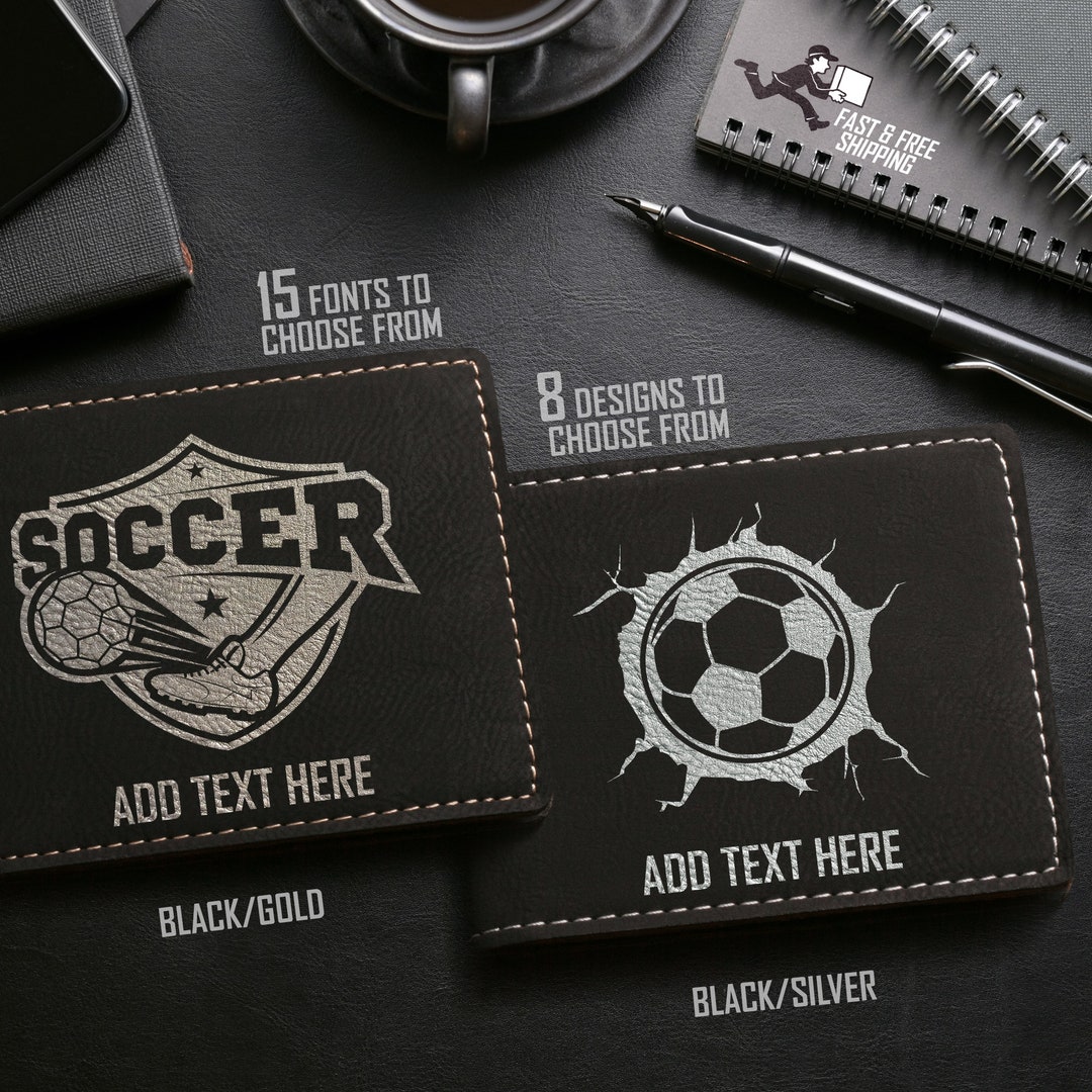 Custom Soccer Sport Theme Vegan Wallet: Engraved Faux Leather Bifold ...