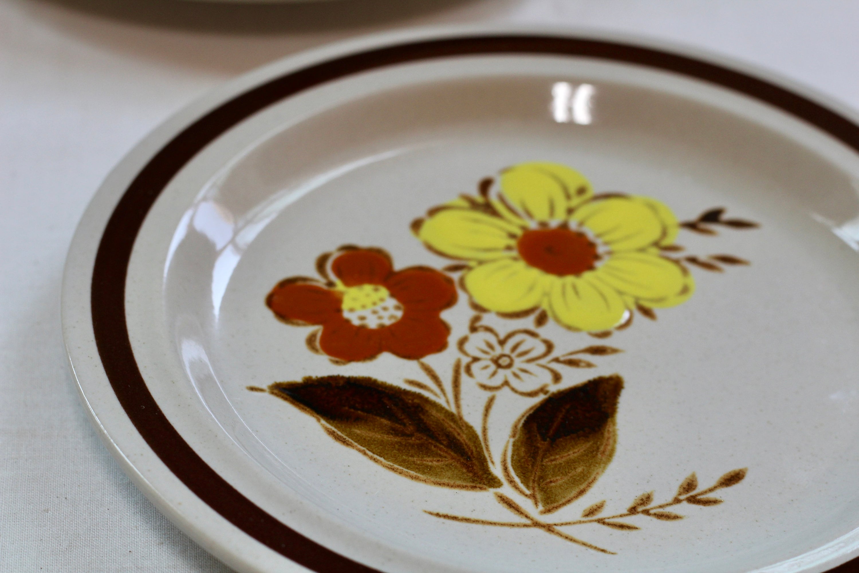 1970s Stoneware Orange and Yellow Flower Plates, Set of (4) - Etsy