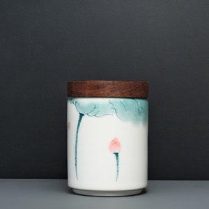 Elegant Ceramic Japanese Style Tea Jar With Wooden Lid | Hand-painted ...