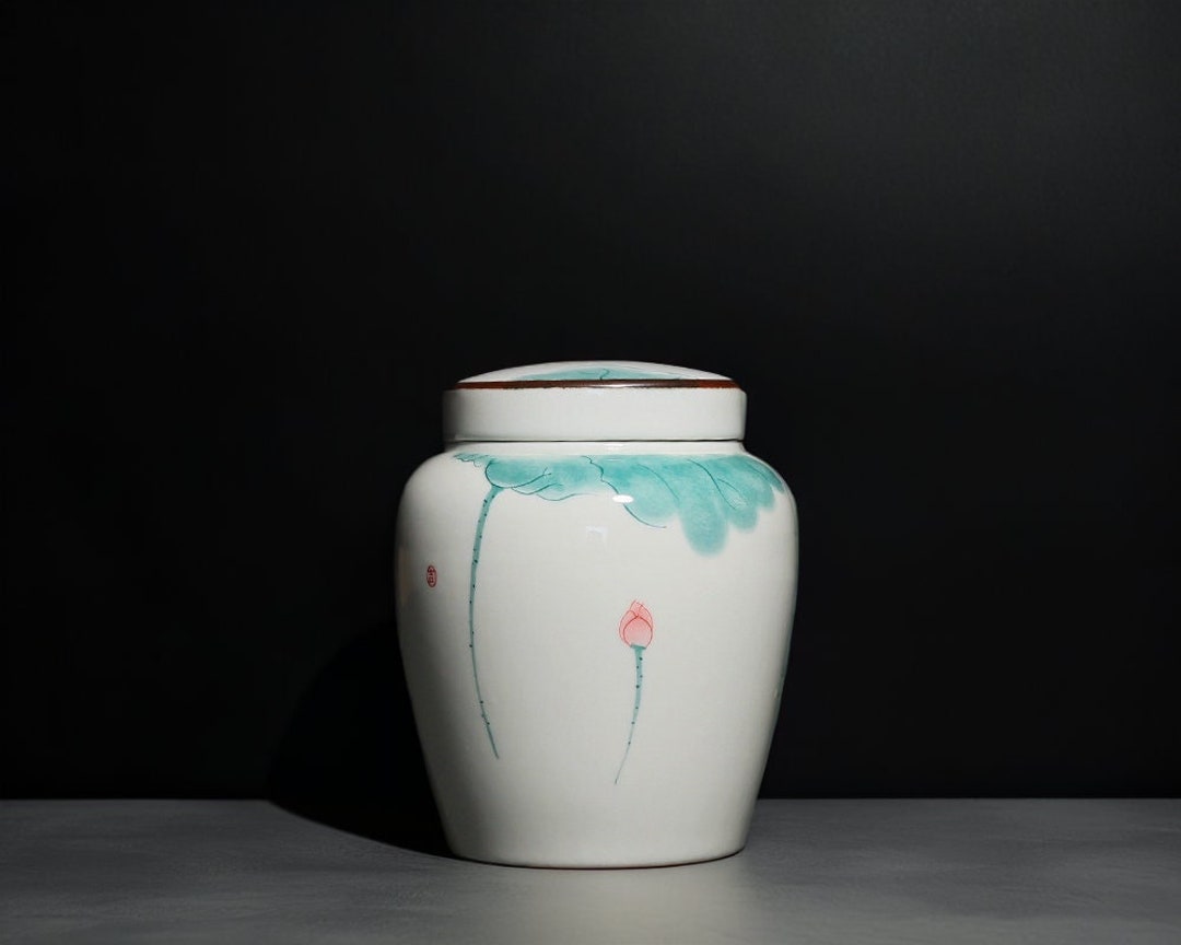 Lotus Flower Design Ceramic Tea Storage Jar | Handcrafted Elegant ...