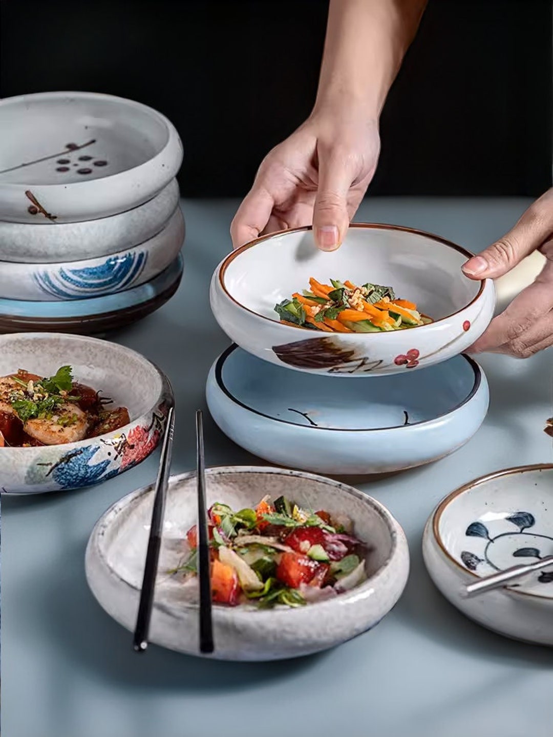 Blue,white Porcelain Japanese Style Pasta Bowls | Asian Dinner Plates ...