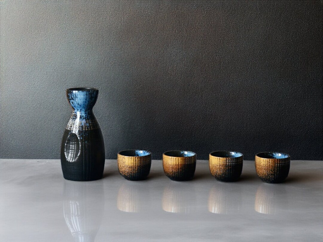 Traditional Black Japanese Sake Set | Retro Style Ceramic Sake Set Cups ...