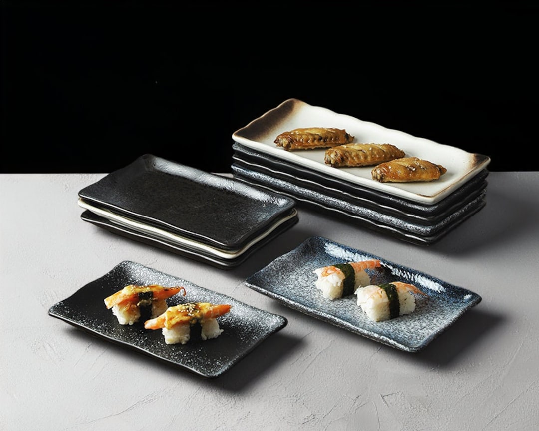 Japanese Style Rectangular Blue, White, Black Platters | Asian ...