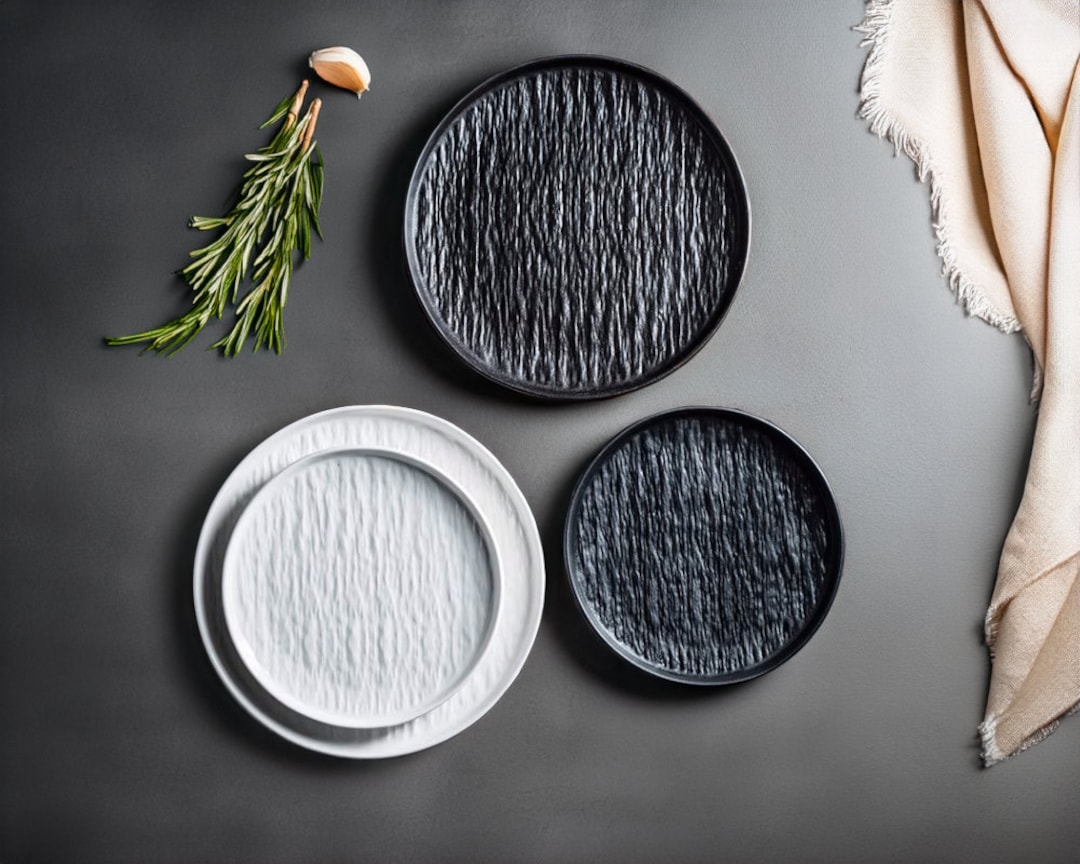 Chic Modern Round Ceramic Dinner Plate | High Edge White, Matte Black ...